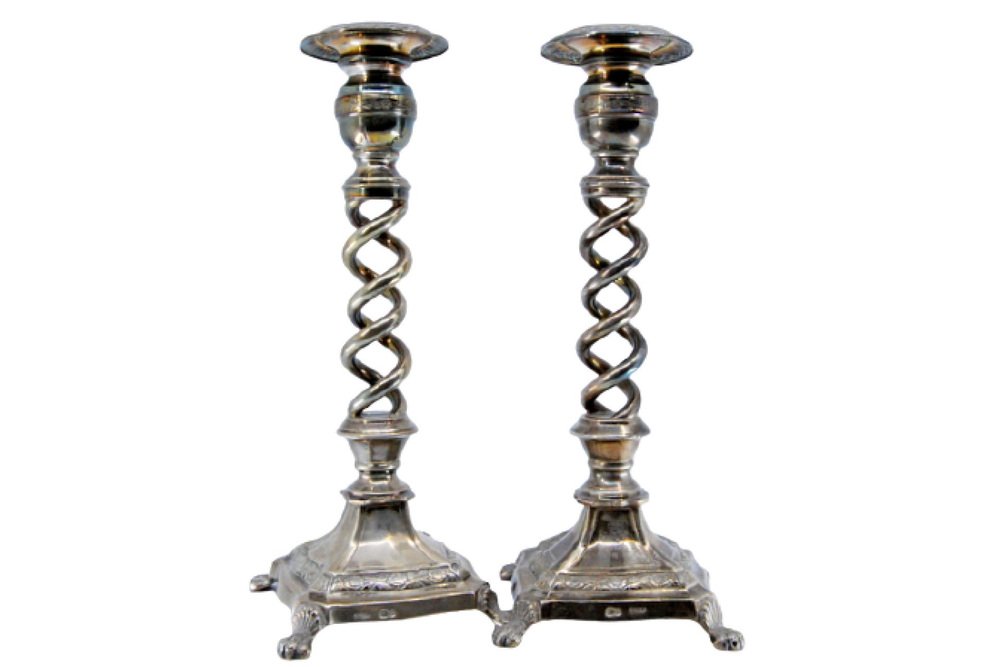 Candlesticks in Spiral Silver with Engraving for sale at Pamono