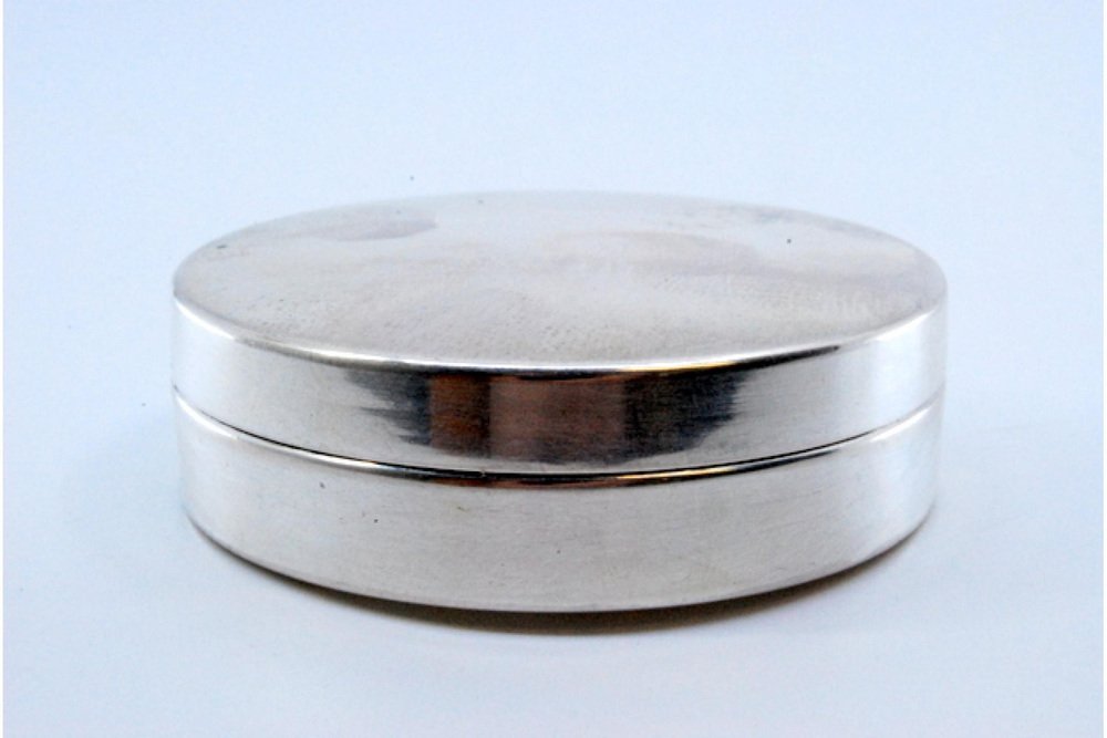 Plain Silver Circular Box with Removable Lid for sale at Pamono