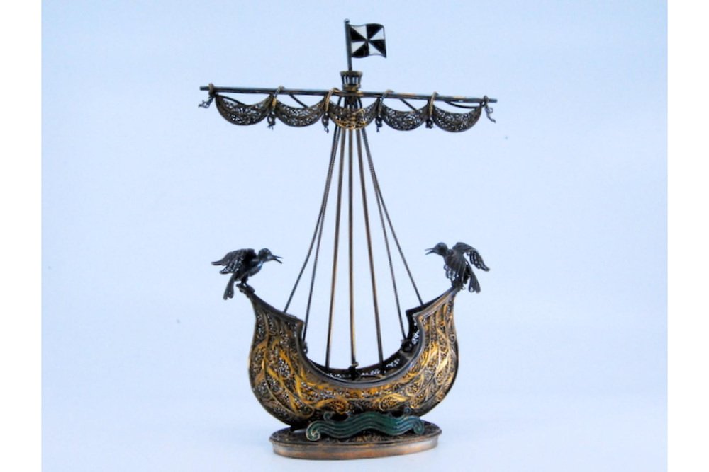 Silver Filigree Galleon with Flag and Symbol of the City of Lisbon for ...