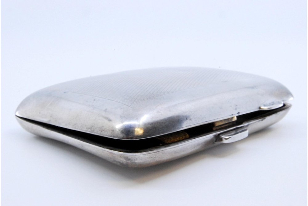 Curved Cigarette Case in Perforated Silver with Gold Interior and ...
