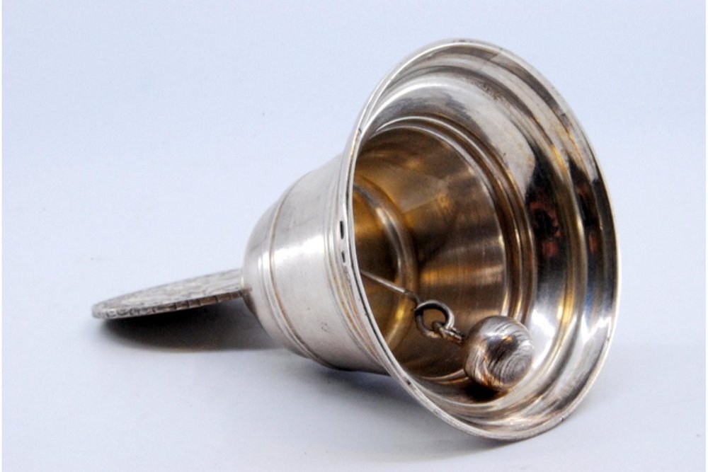 Silver Bell with Edge Borders and Coin-Shaped Handle for sale at Pamono
