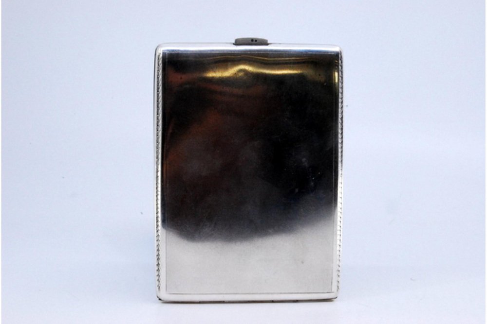 Silver Cigarette Case with Edge Borders and Hinged Lid for sale at Pamono