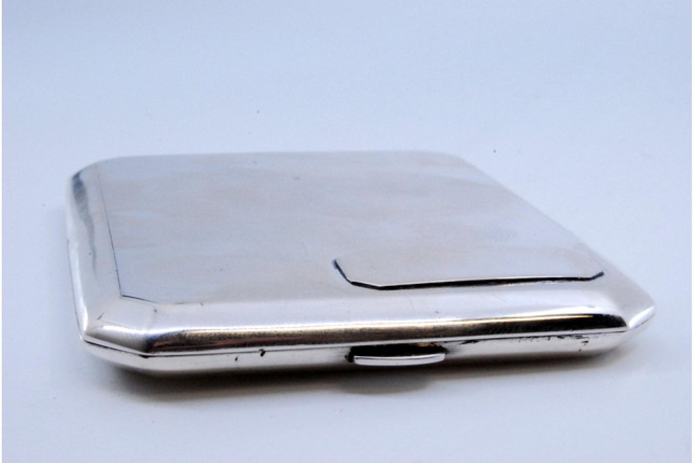 Silver Cigarette Case with Beveled Corners, Monogram Card and Hinged ...