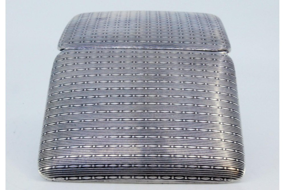 Silver Cigarette Case with Square-Shaped Chiseled Reliefs and Hinged ...