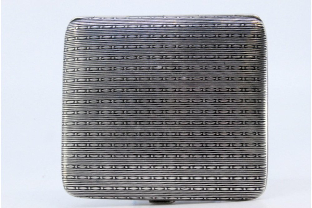 Silver Cigarette Case with Square-Shaped Chiseled Reliefs and Hinged ...