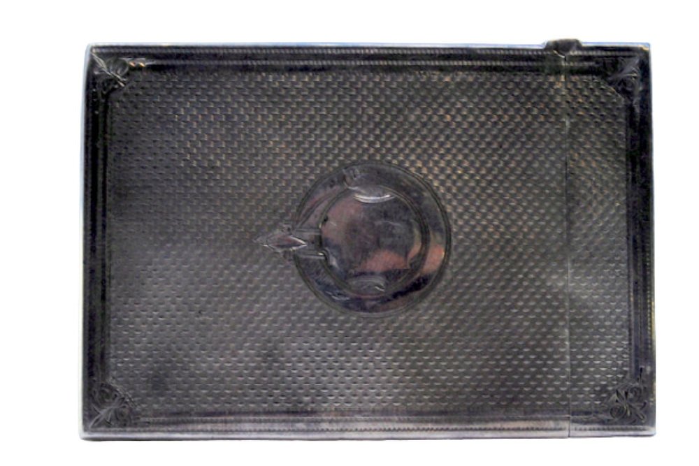 Guilloche Silver Cardboard Box with Edge Borders and Central Card ...