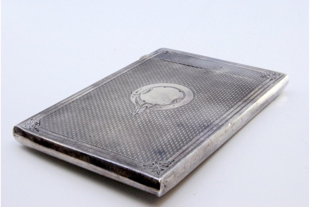 Guilloche Silver Cardboard Box with Edge Borders and Central Card ...