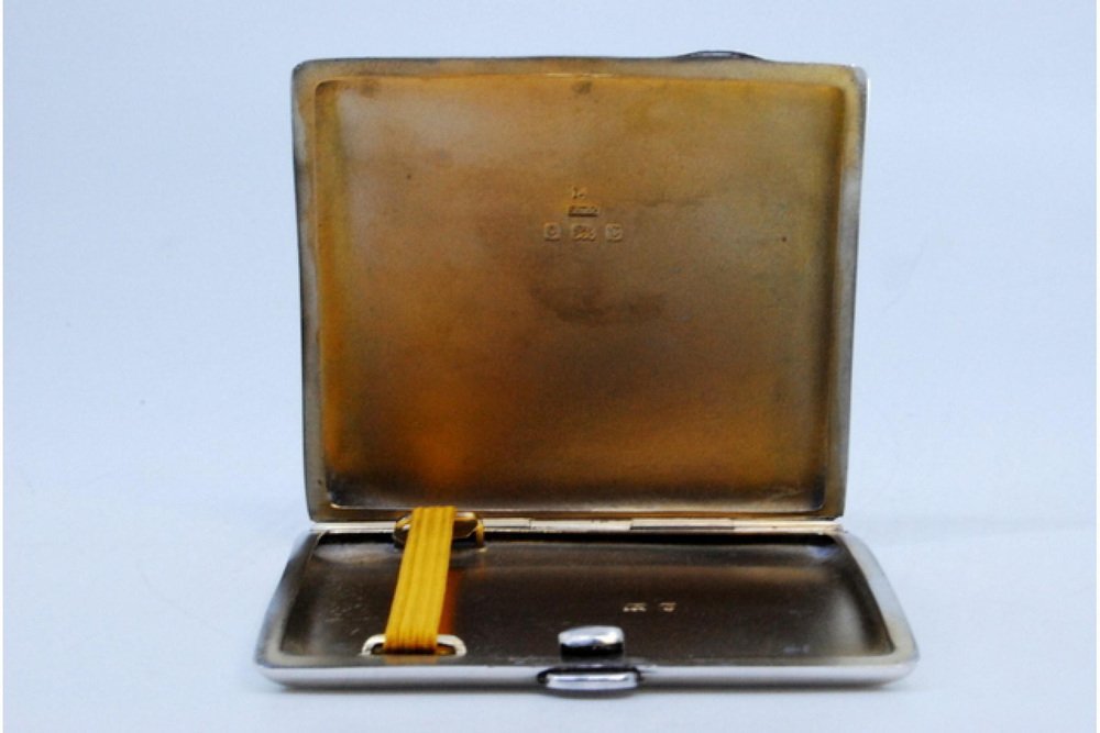 Guilloche Silver Cigarette Case with Curved Bands Top and Hinged Lid ...