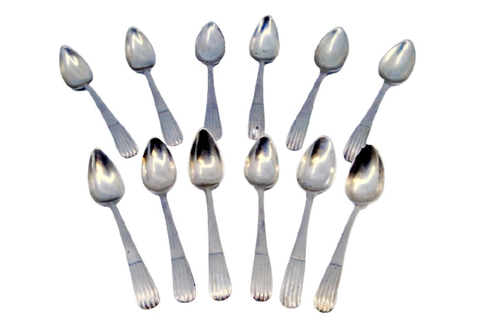 Silver Teaspoons with Fluted Handles, Set of 12 for sale at Pamono
