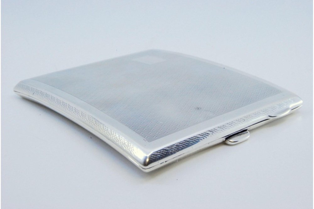 Guilloche Silver Cigarette Case with Curved Monogram Card, Polished ...