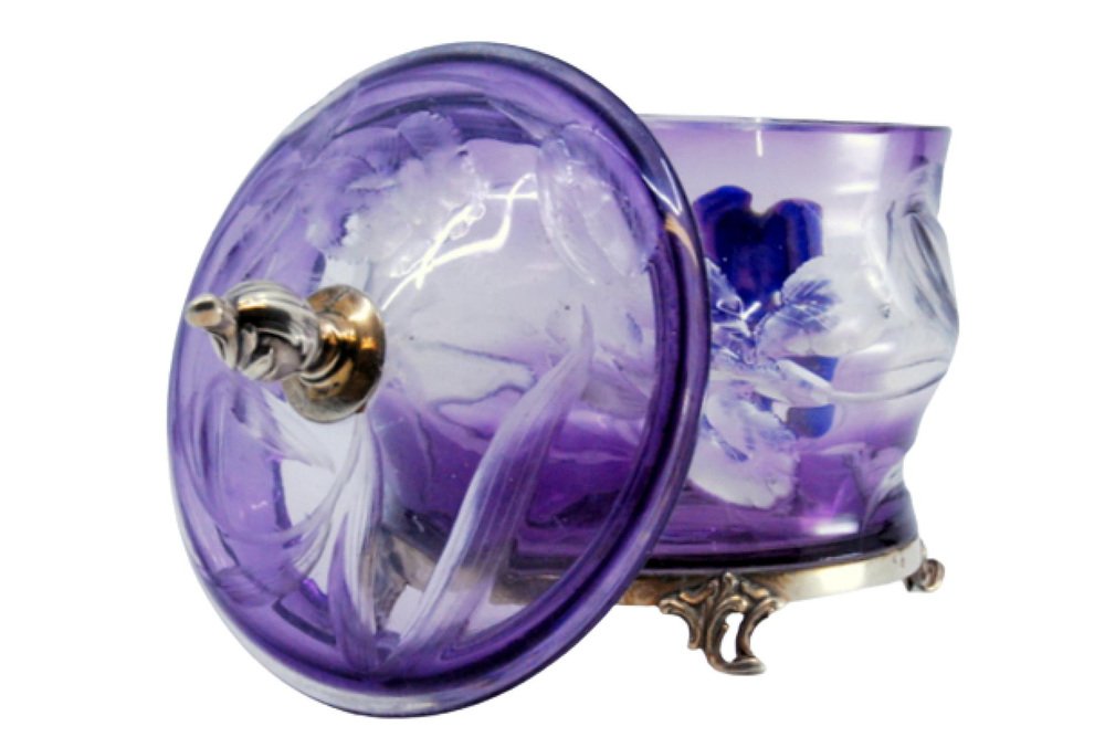 Candy Box with Silver Structure and Cut Glass for sale at Pamono