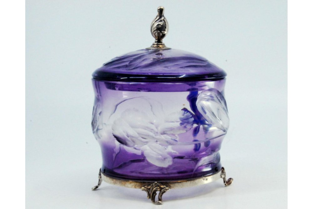 Candy Box with Silver Structure and Cut Glass for sale at Pamono
