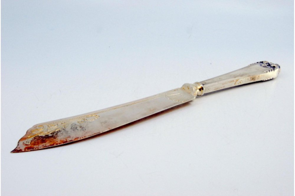 Cheese Knife in Gilded Silver with Engraving for sale at Pamono