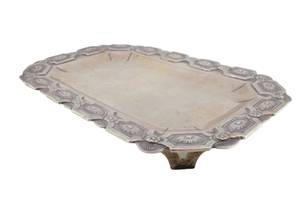 Rectangular Silver Tray with Cut Corners and Floral Reliefs Edge for ...