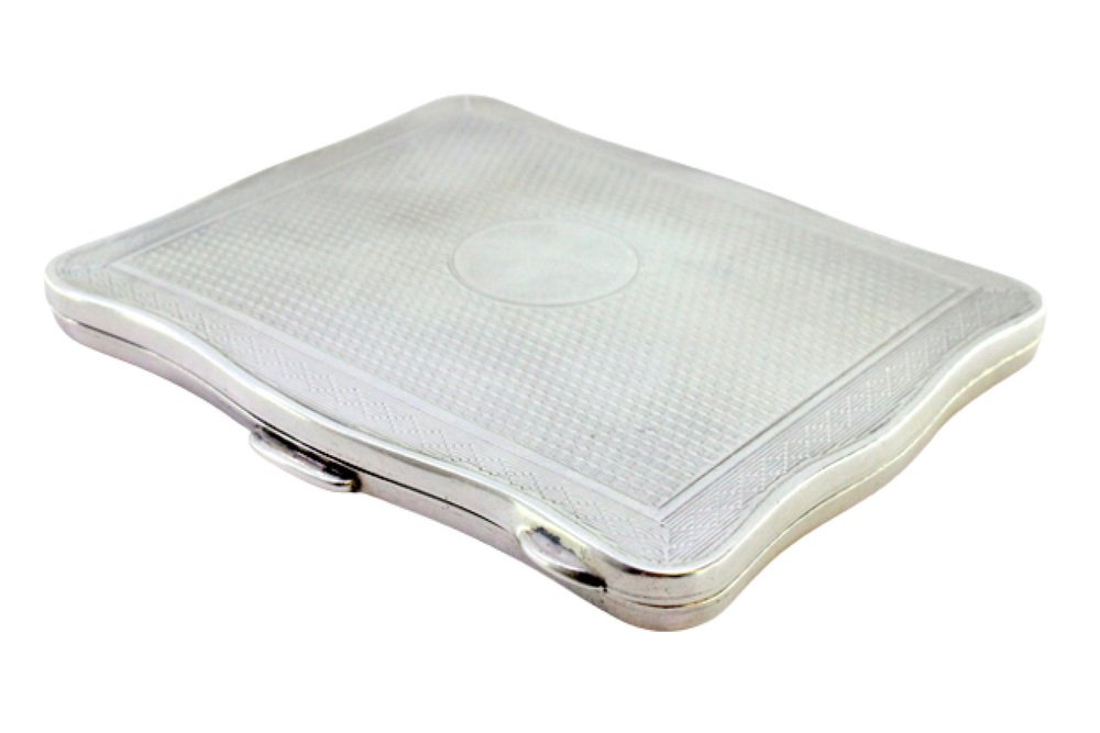 Guilloche Silver Cigarette Case with Wavy Borders and Gold Interior ...
