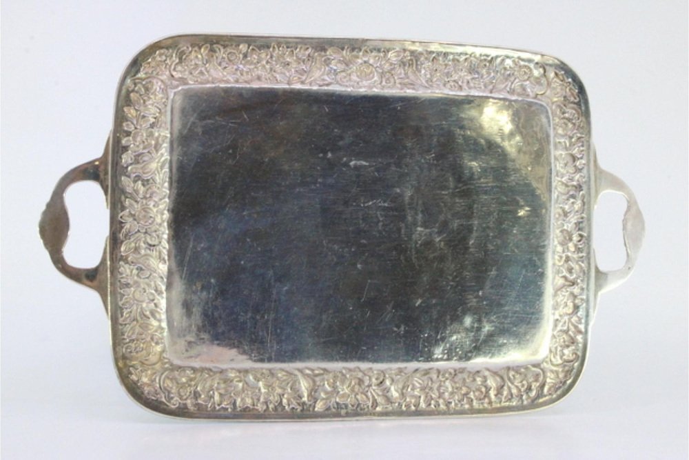 Islamic Style Silver Tray with Floral Relief and Engraved Scene of ...
