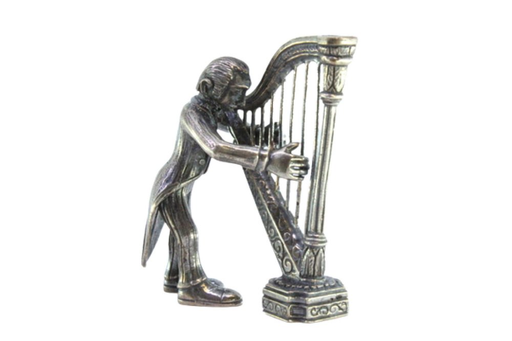 Silver Figure of Musician Playing the Harp for sale at Pamono
