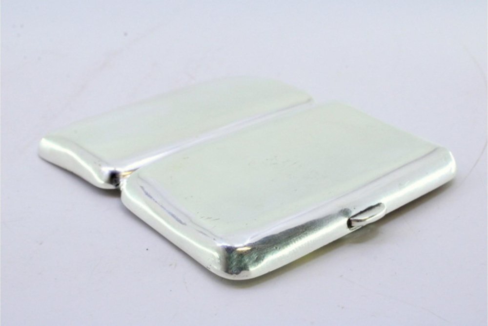 Curved Silver Cigarette Case with Spring-Loaded Hinged Lid for sale at ...