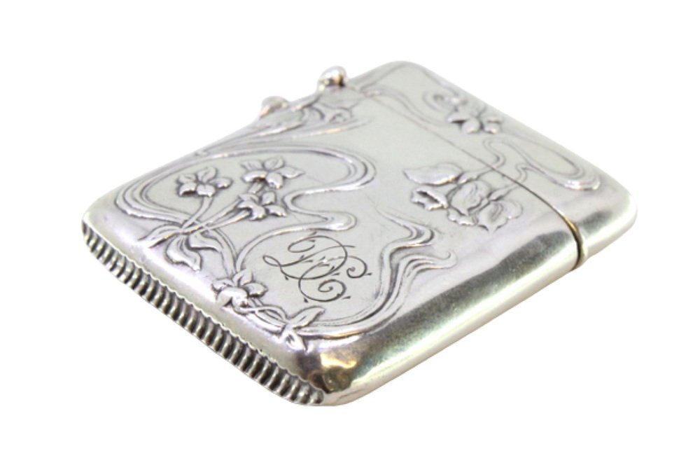 Silver Matchbox with Embossed Floral Motifs for sale at Pamono