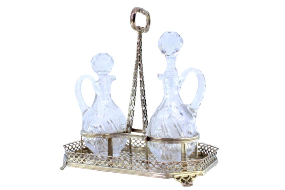Cruet Set with Silver Structure and Cut Glass Cruets, Set of 3 for sale ...