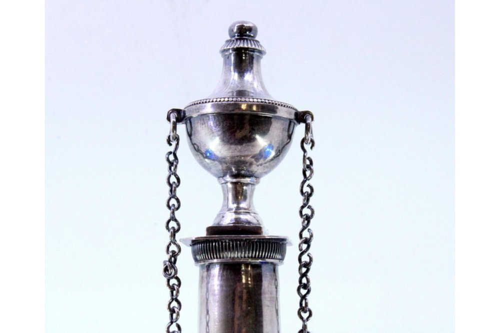 Silver and Blue Glass Cruet Set with Gold Details, Set of 3 for sale at ...