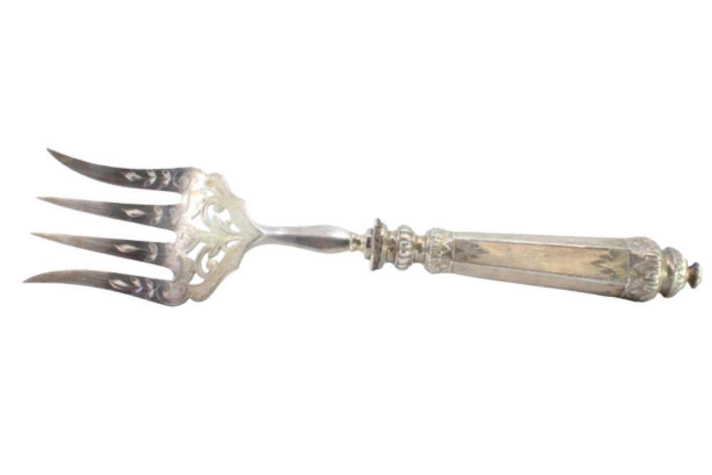 Silver Fish Serving Fork with Engraved Tines and Raised Handle Edges ...