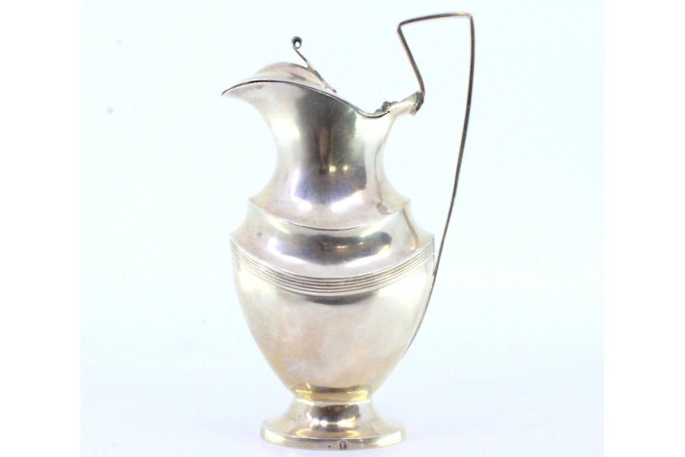 Silver Milk Jug with Hinged Lid Knob and Strips for sale at Pamono