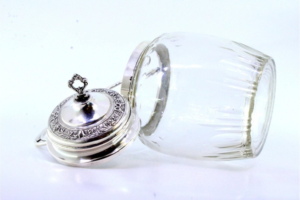 Cut Glass Candy Box with Silver Structure and Embossed Lid for sale at ...