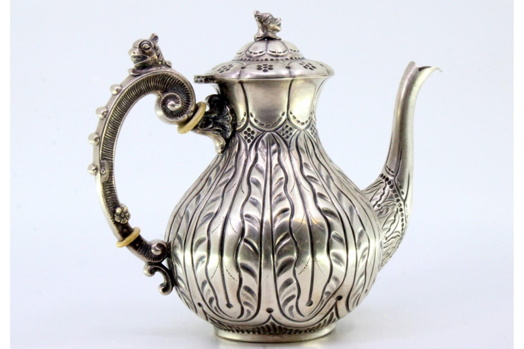 Silver Coffee Pot with Relief Engraving and Handle Lid with Dragon ...