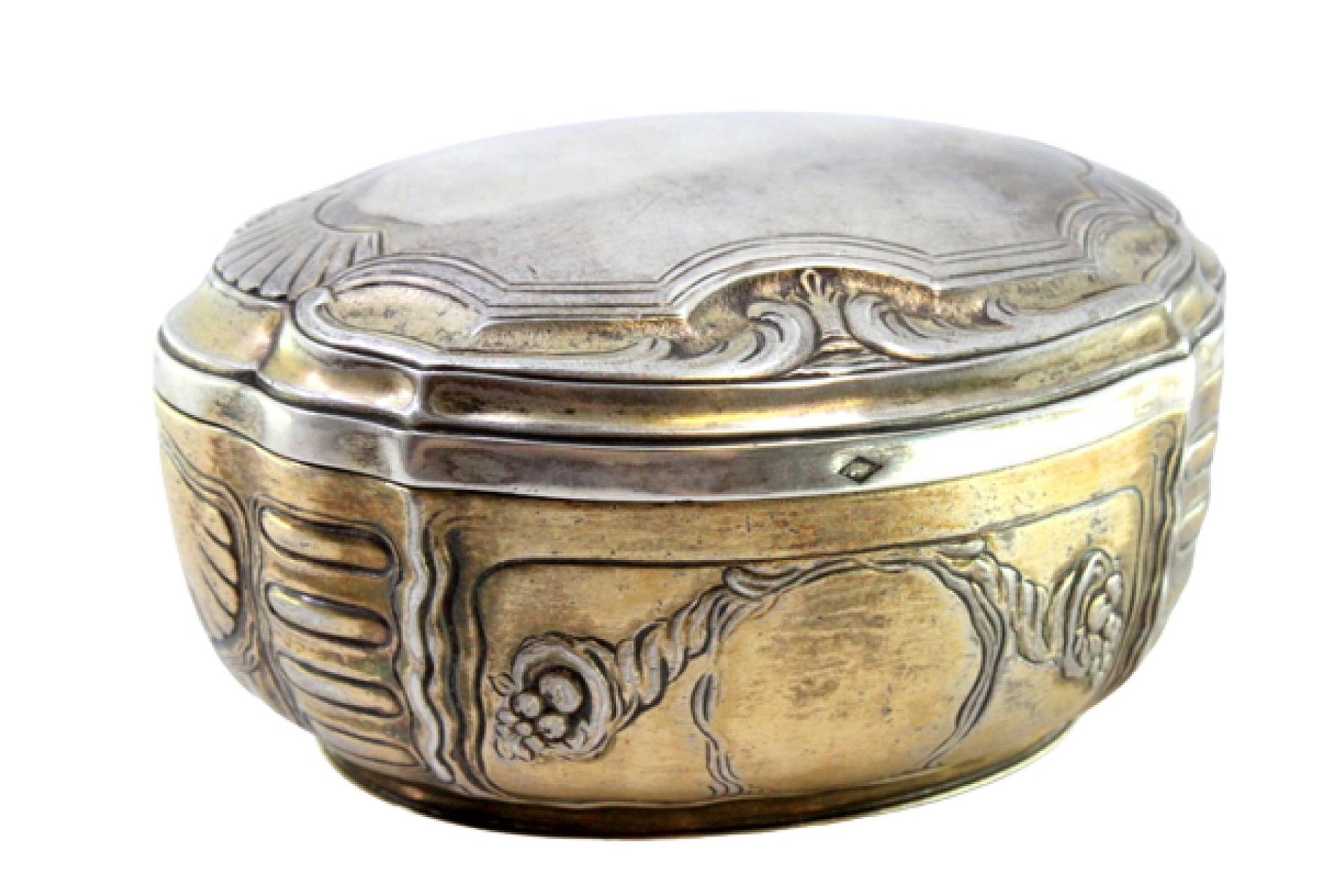 Elliptical Silver Box with Reliefs for sale at Pamono
