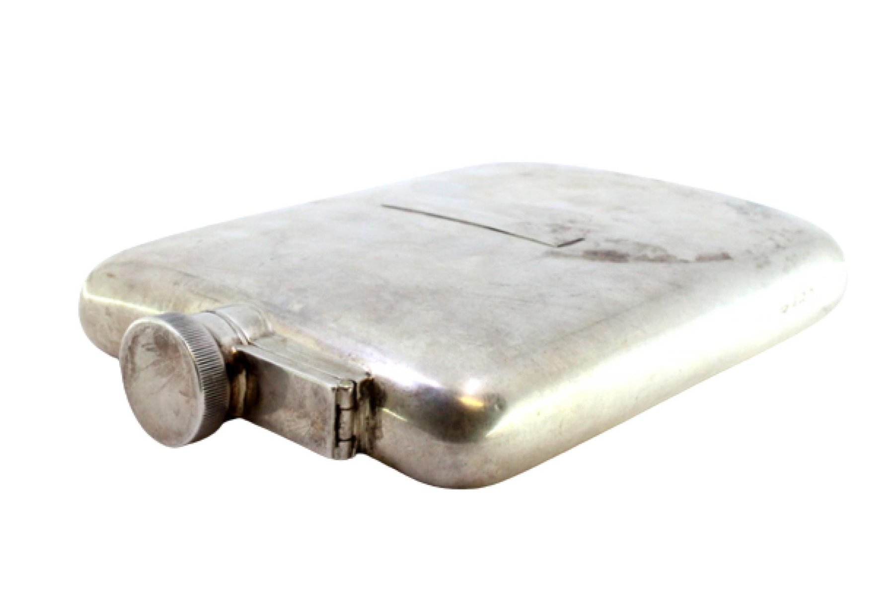 Curved Silver Whiskey Pocket Flask for sale at Pamono