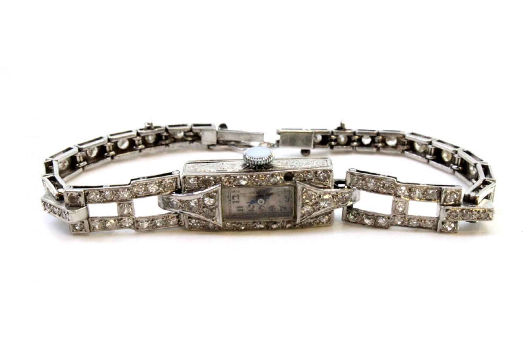 Platinum Watch with Brilliant-Cut Diamonds, Hinged Bracelet and Safety ...