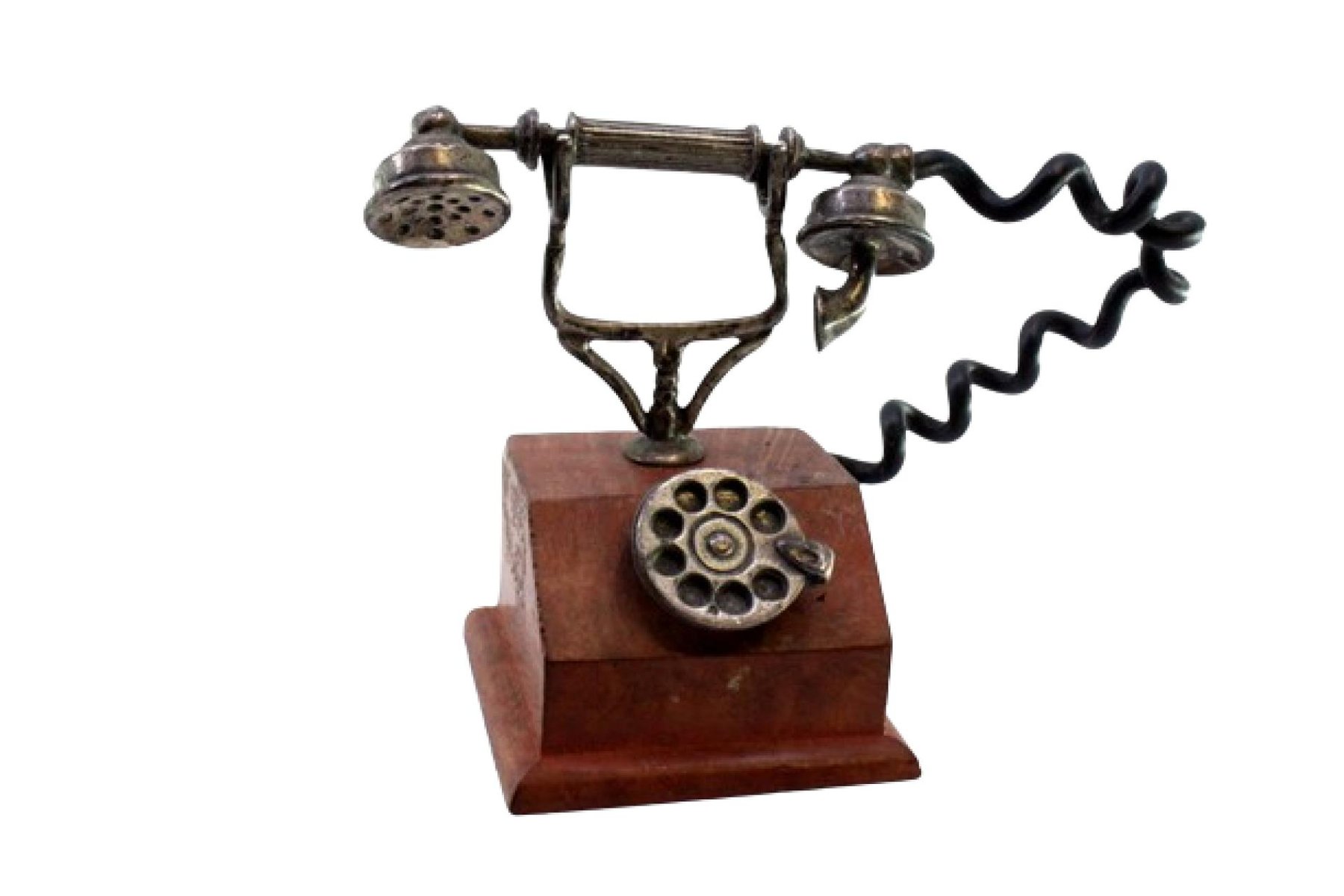 Antique Silver Telephone Miniature with Wooden Base for sale at Pamono