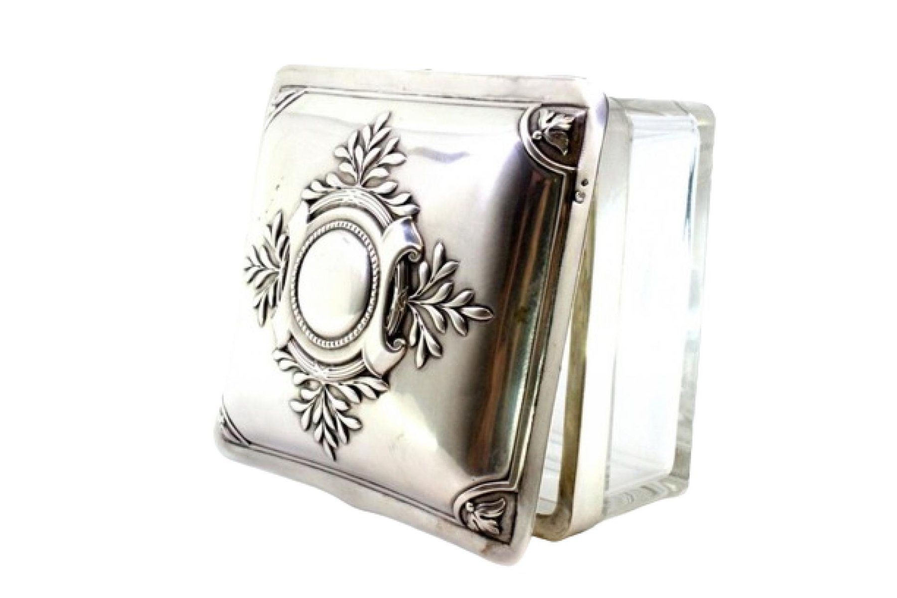 Square Glass Box with Silver Applications for sale at Pamono