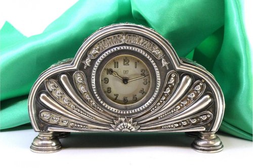 Wooden Table Regulator Clock with Silver Applications for sale at Pamono