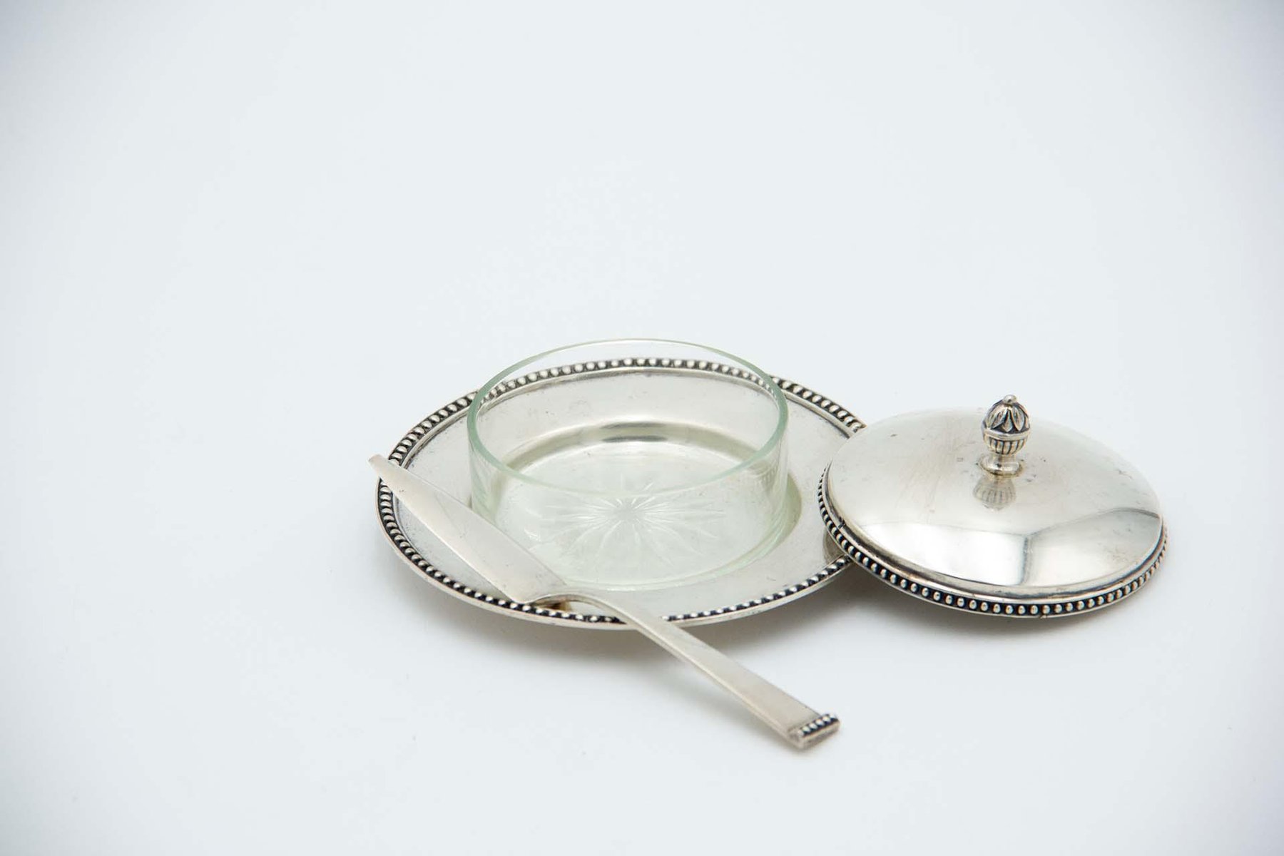 Silver Butter Dish with Glass Core and Small Plate, Set of 2 for sale ...