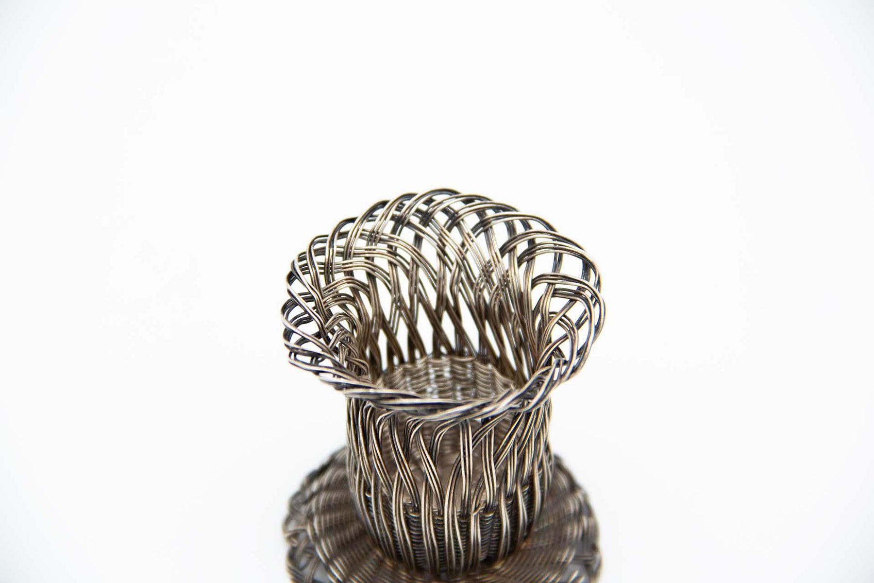 Tall Basket in Interwoven Silver Wire for sale at Pamono