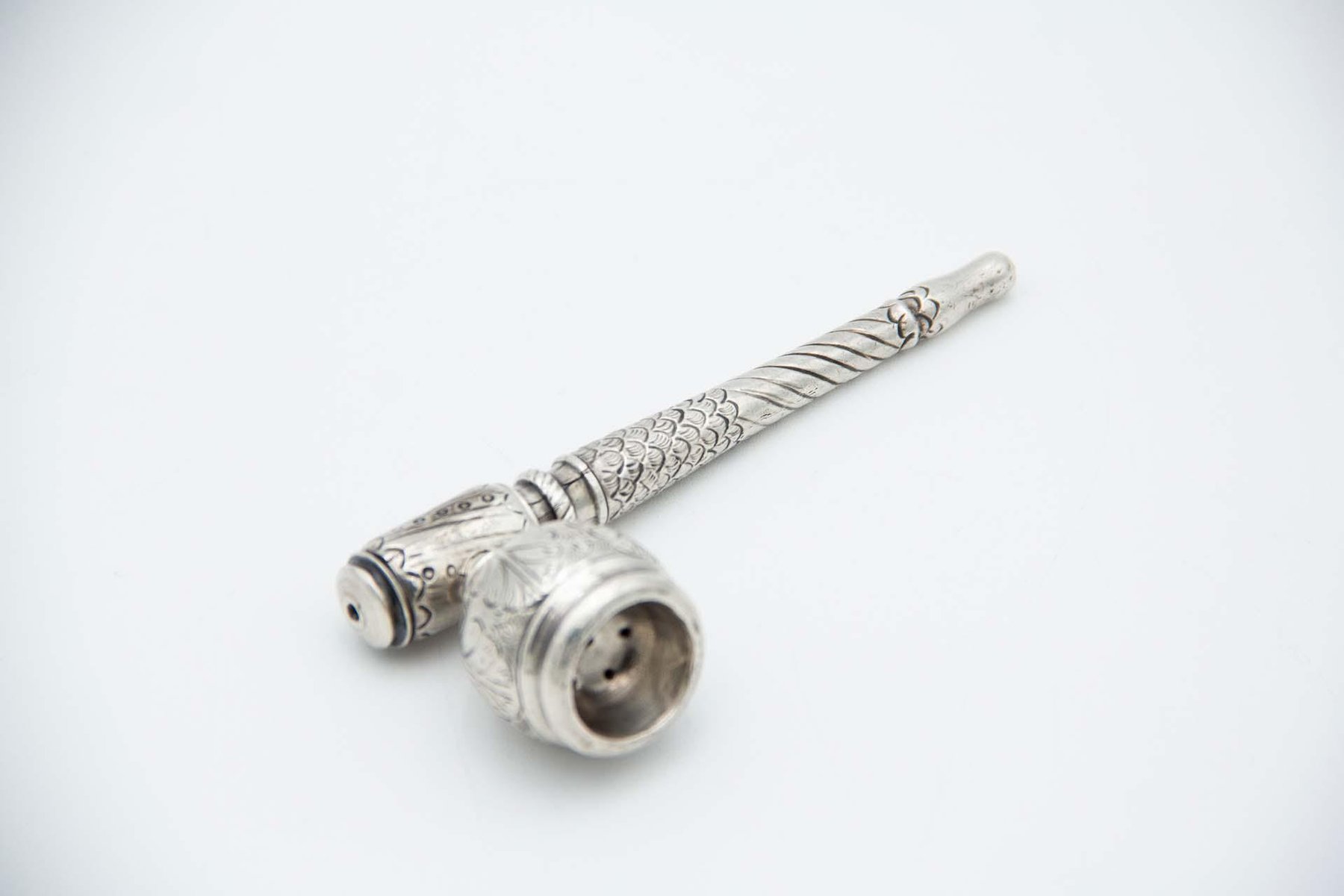 Silver Pipe with Raised Plant Motifs for sale at Pamono