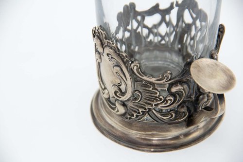 Glass Cup with Silver Structure for sale at Pamono