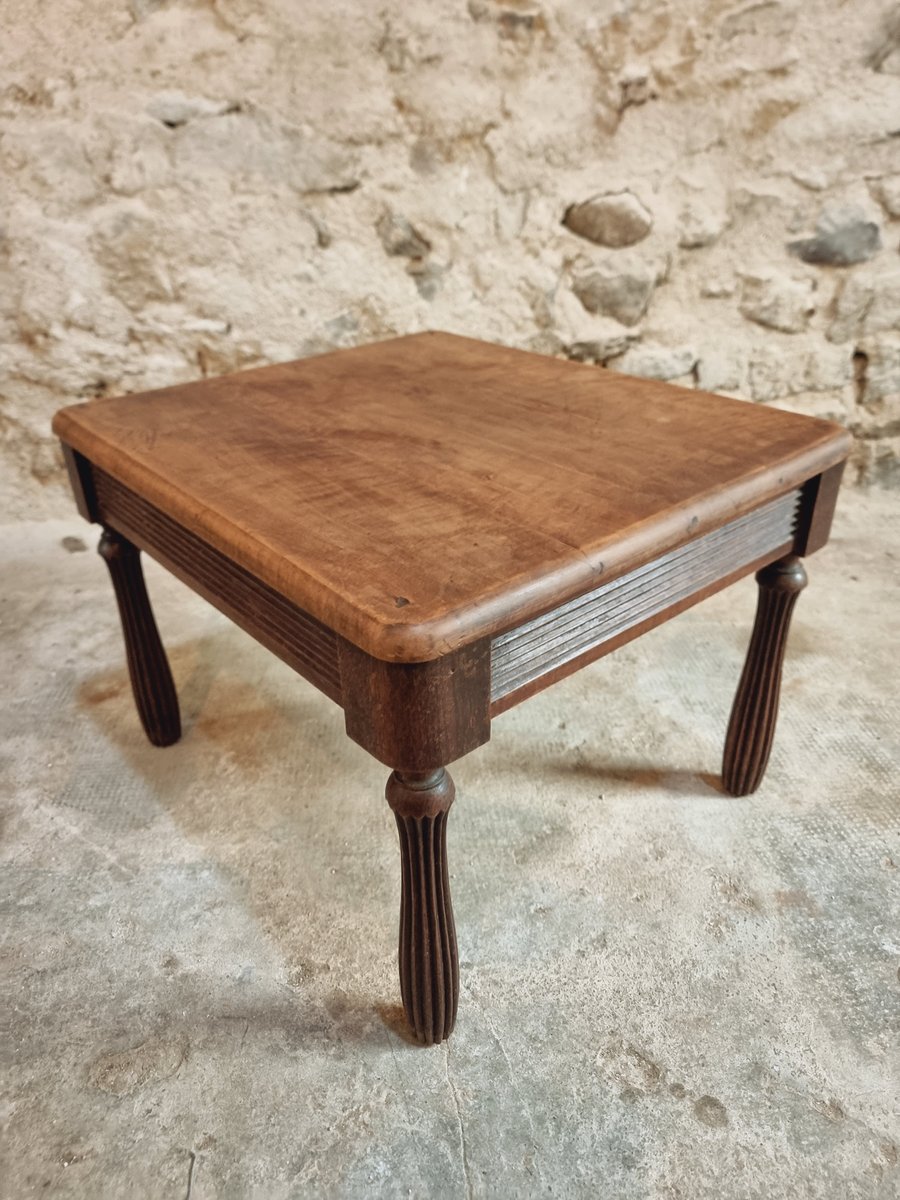 Antique French Walnut Coffee Table with Oak Legs, 1900s for sale at Pamono
