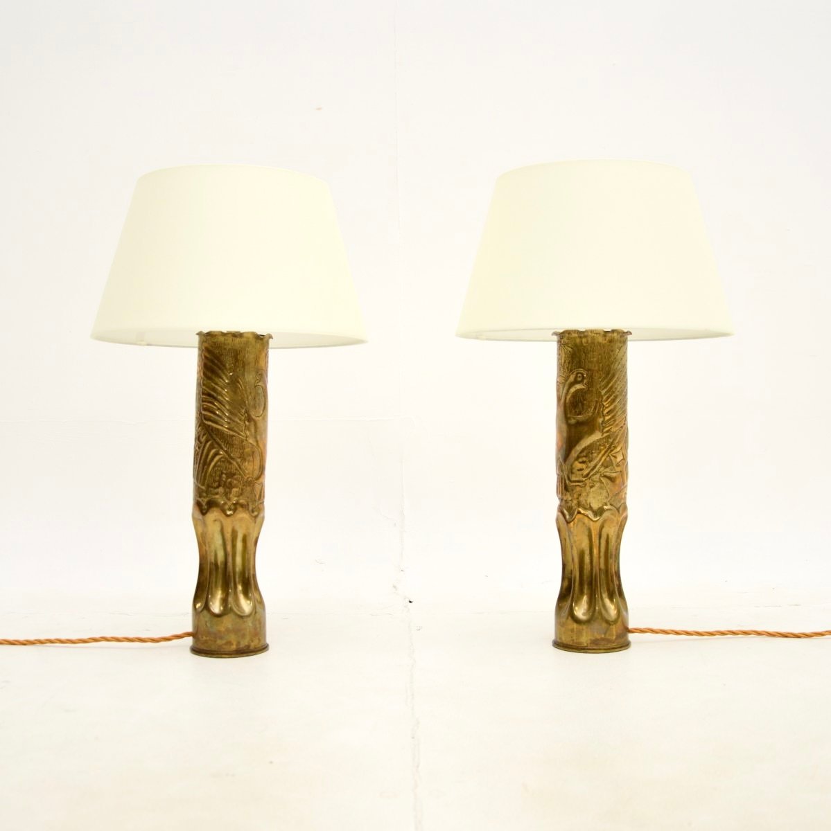 Trench Art Shell Case Lamps, 1915, Set of 2 for sale at Pamono