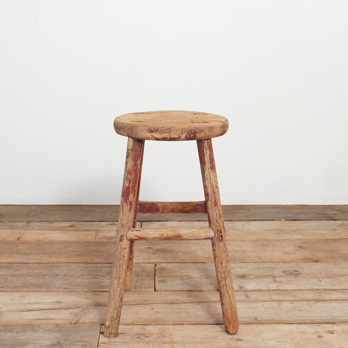 Antique Rustic Round Top Stool for sale at Pamono