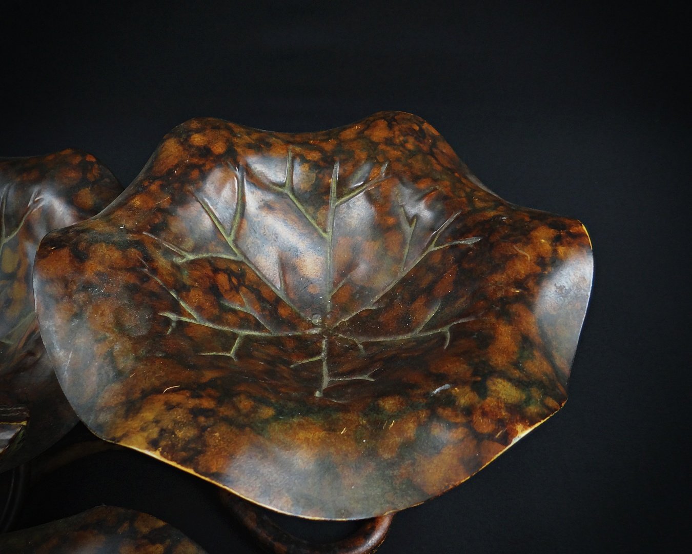 Leaf-Shaped 3-Tiered Lotus Bird Bath in Metal, 2000s for sale at Pamono