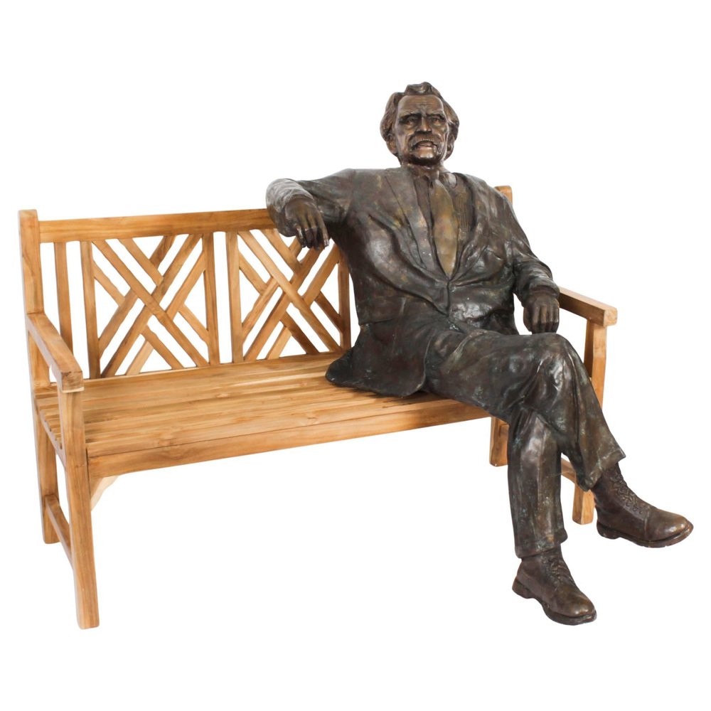 Vintage Life Size Sculpture of Albert Einstein on a Garden Bench, 20th ...