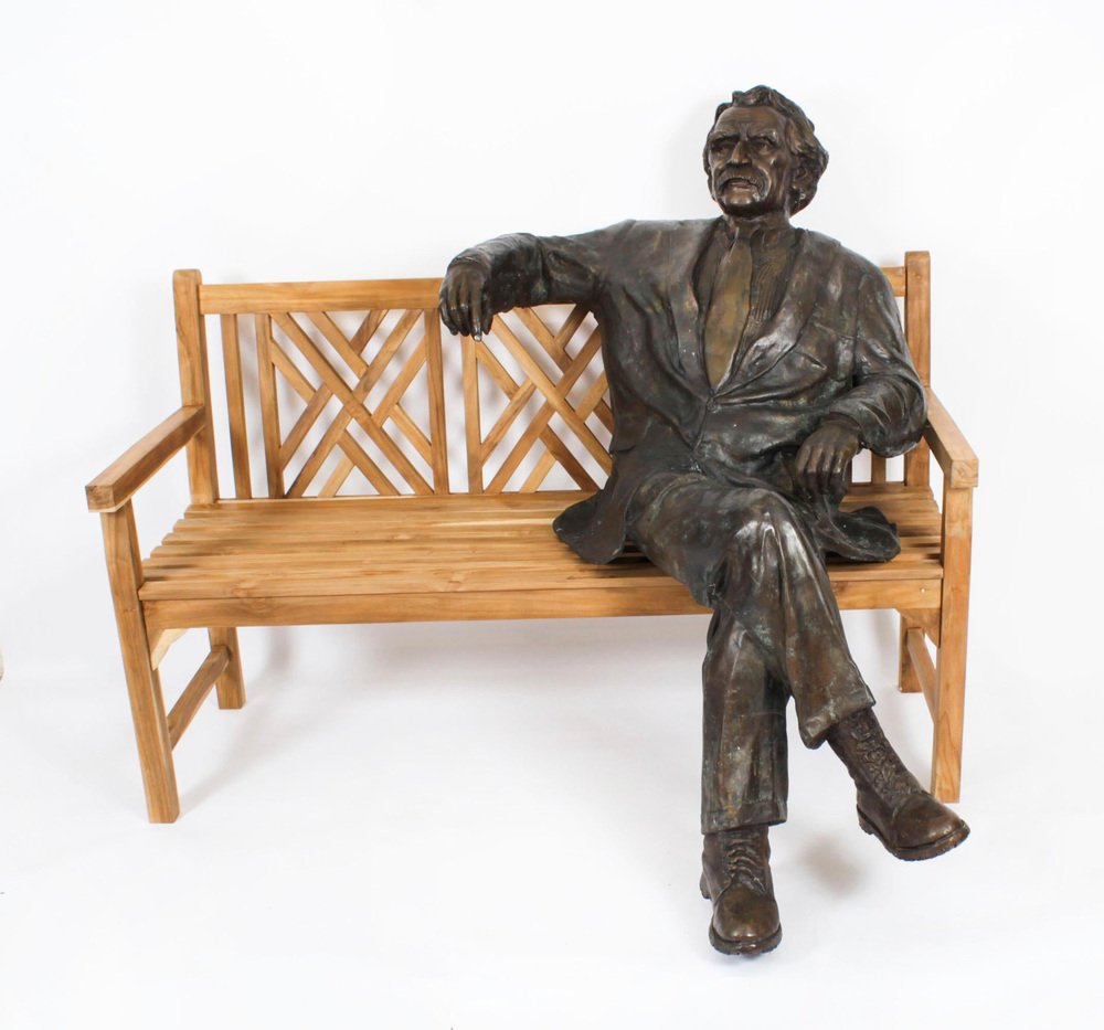 Vintage Life Size Sculpture of Albert Einstein on a Garden Bench, 20th ...