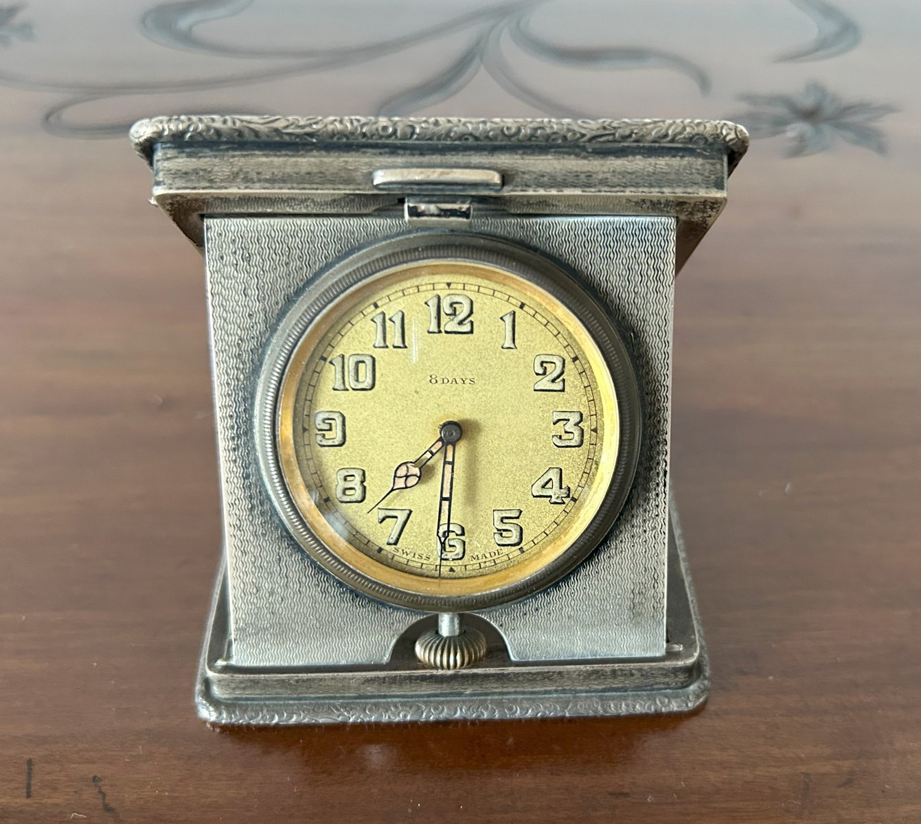 Art Deco Silver Table Clock from William Base & Sons, Birmingham, 1927 for sale at Pamono