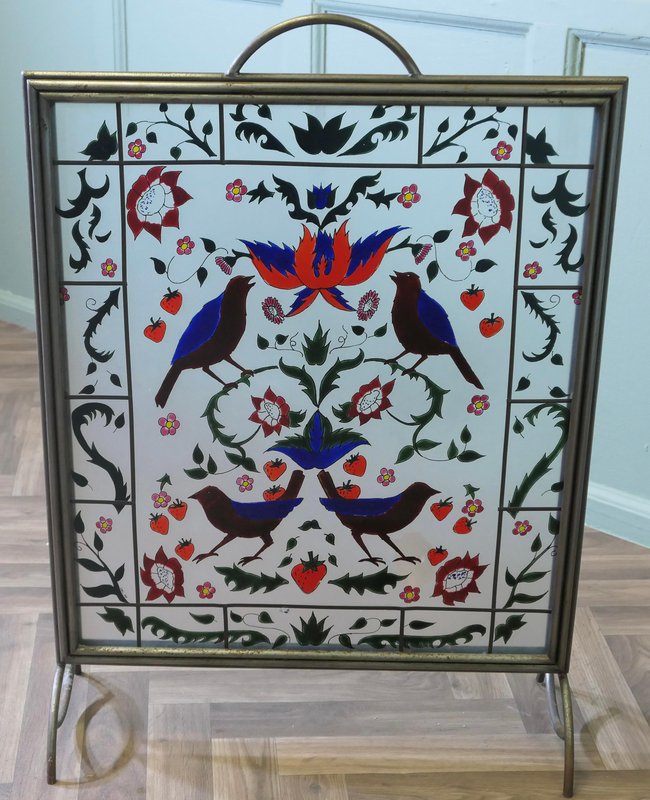 Art Nouveau Victorian Painted Glass Fire Screen, 1890 for sale at Pamono