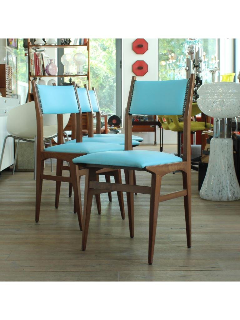 Blue Skai Chairs, 1960, Set of 4 for sale at Pamono