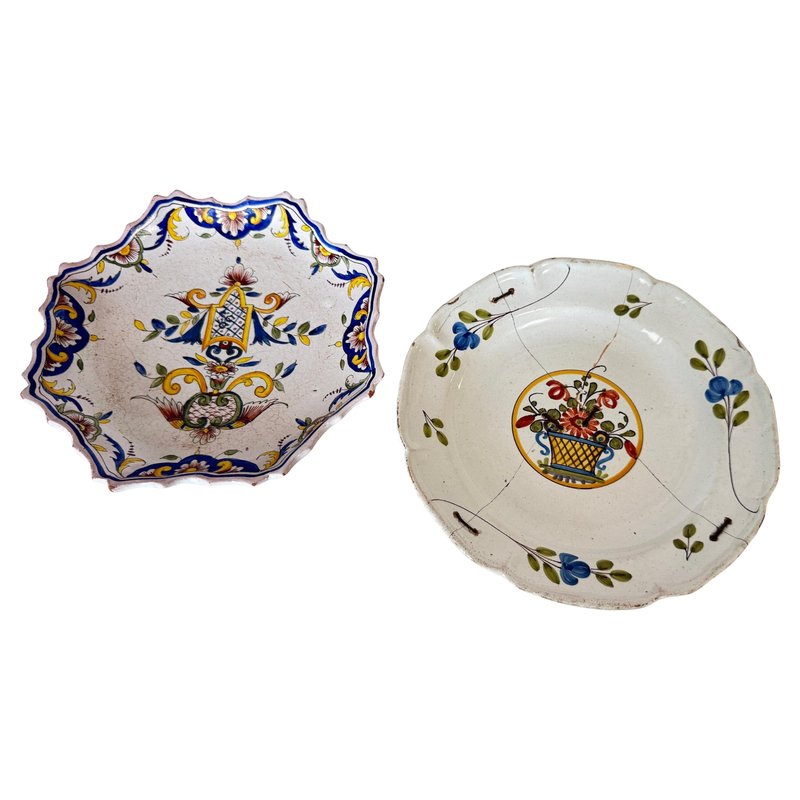 19th-Century French Hand-Painted Faience Plates in the style of Rouen ...