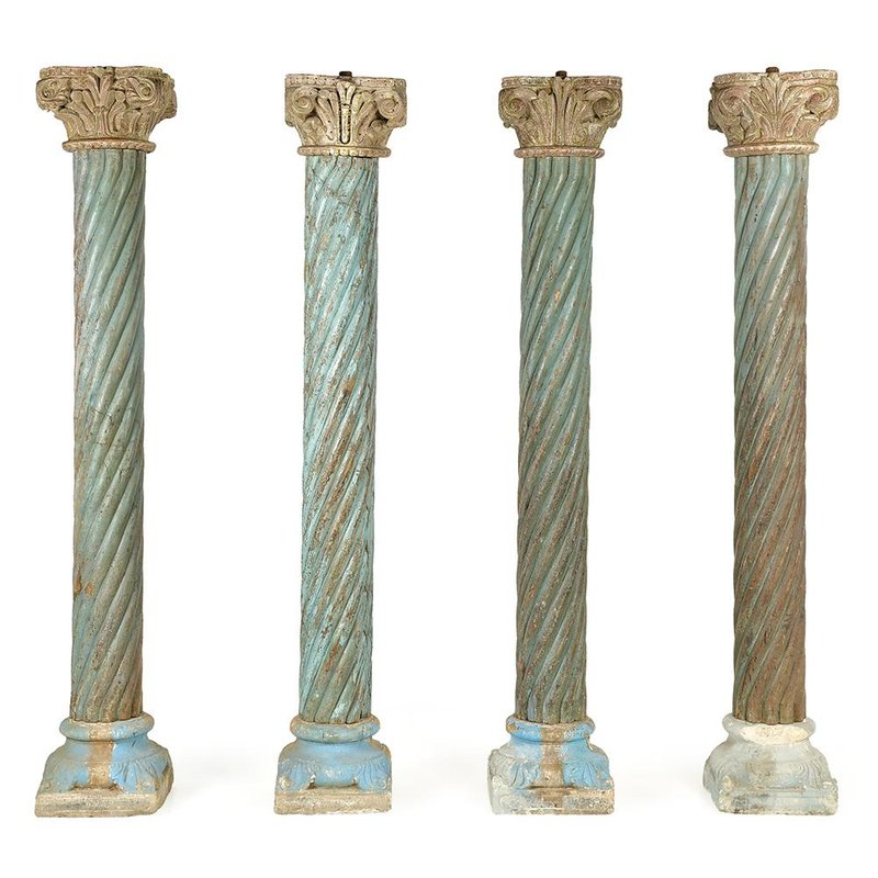 Columns in Carved and Patinated Wood, 19th Century, Set of 4 for sale ...